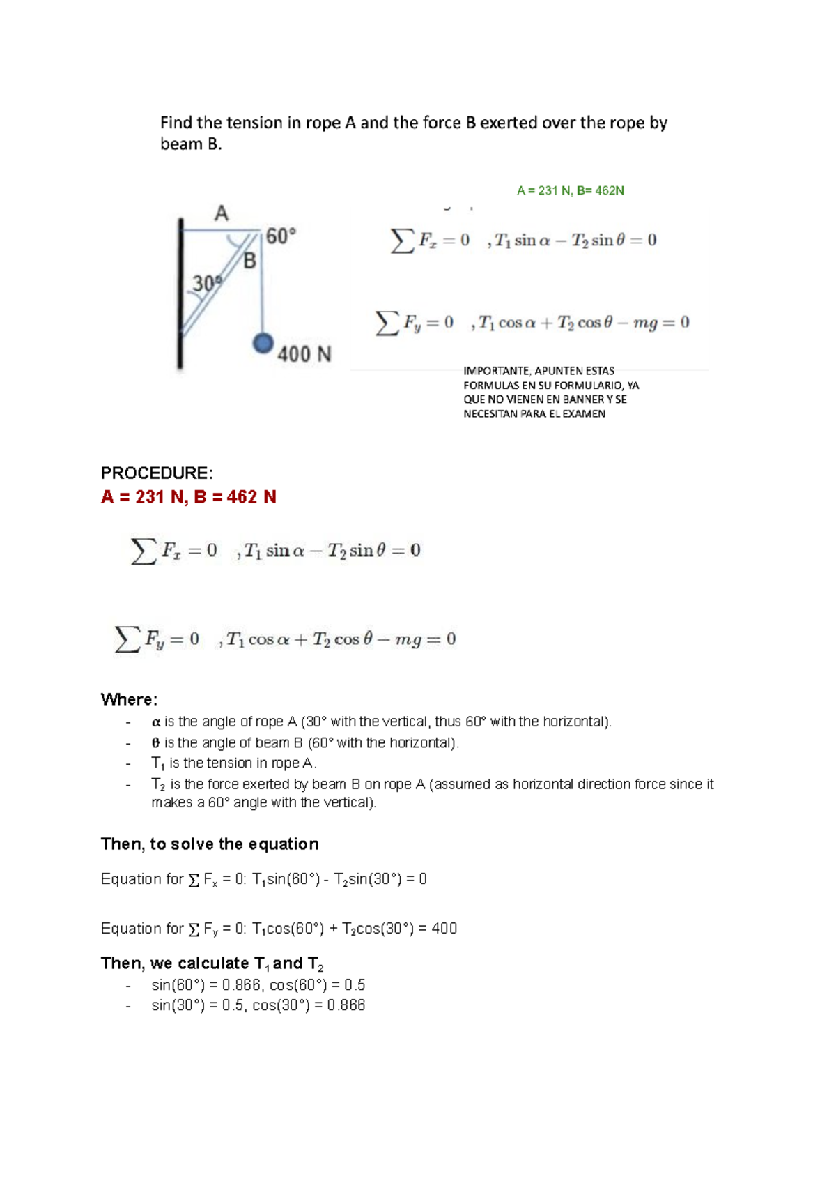 ACT 6 Matter AND Energy - Actividad 6 - PROCEDURE: A = 231 N, B = 462 N ...