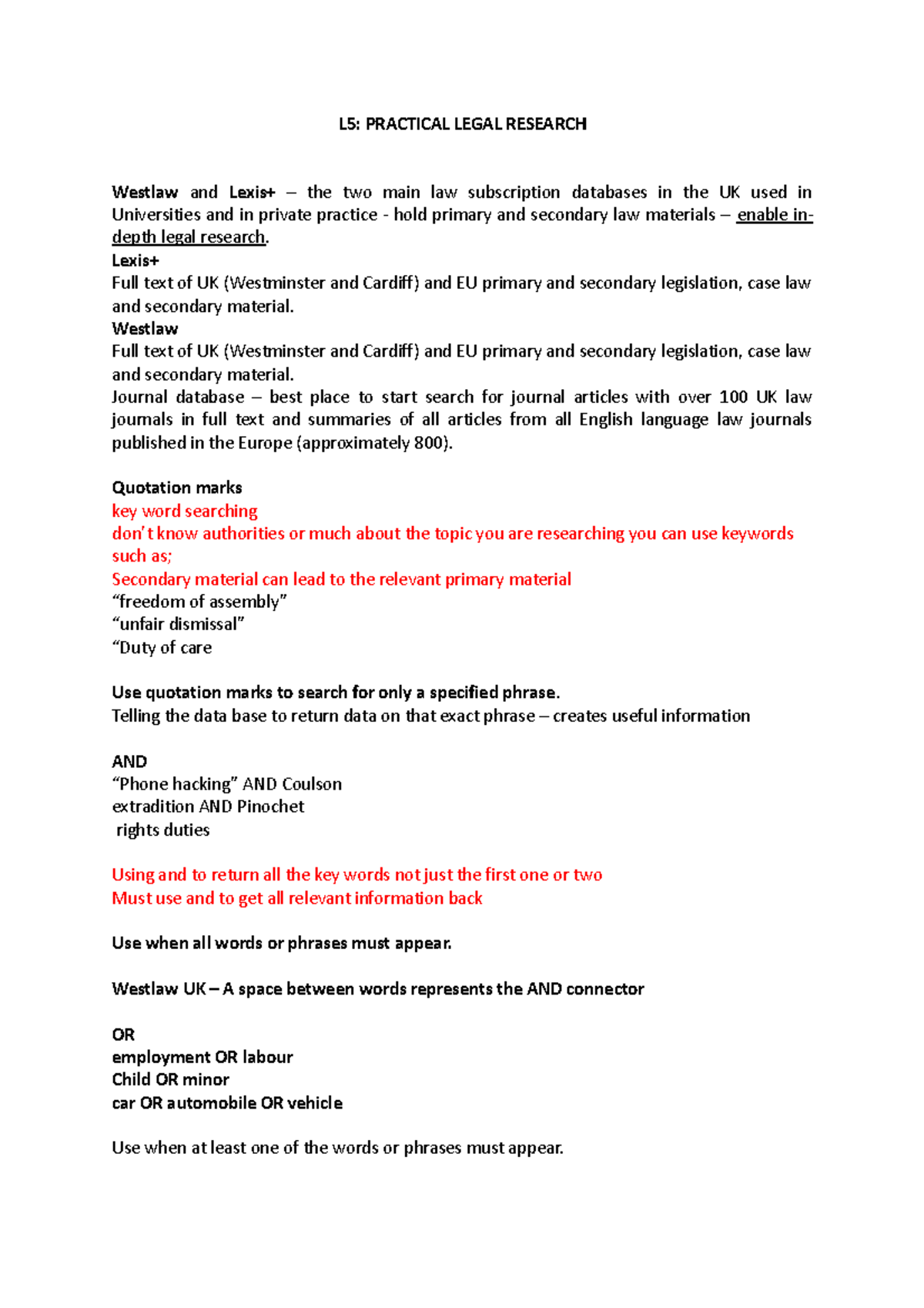 L5- practical legal research - L5: PRACTICAL LEGAL RESEARCH Westlaw and ...