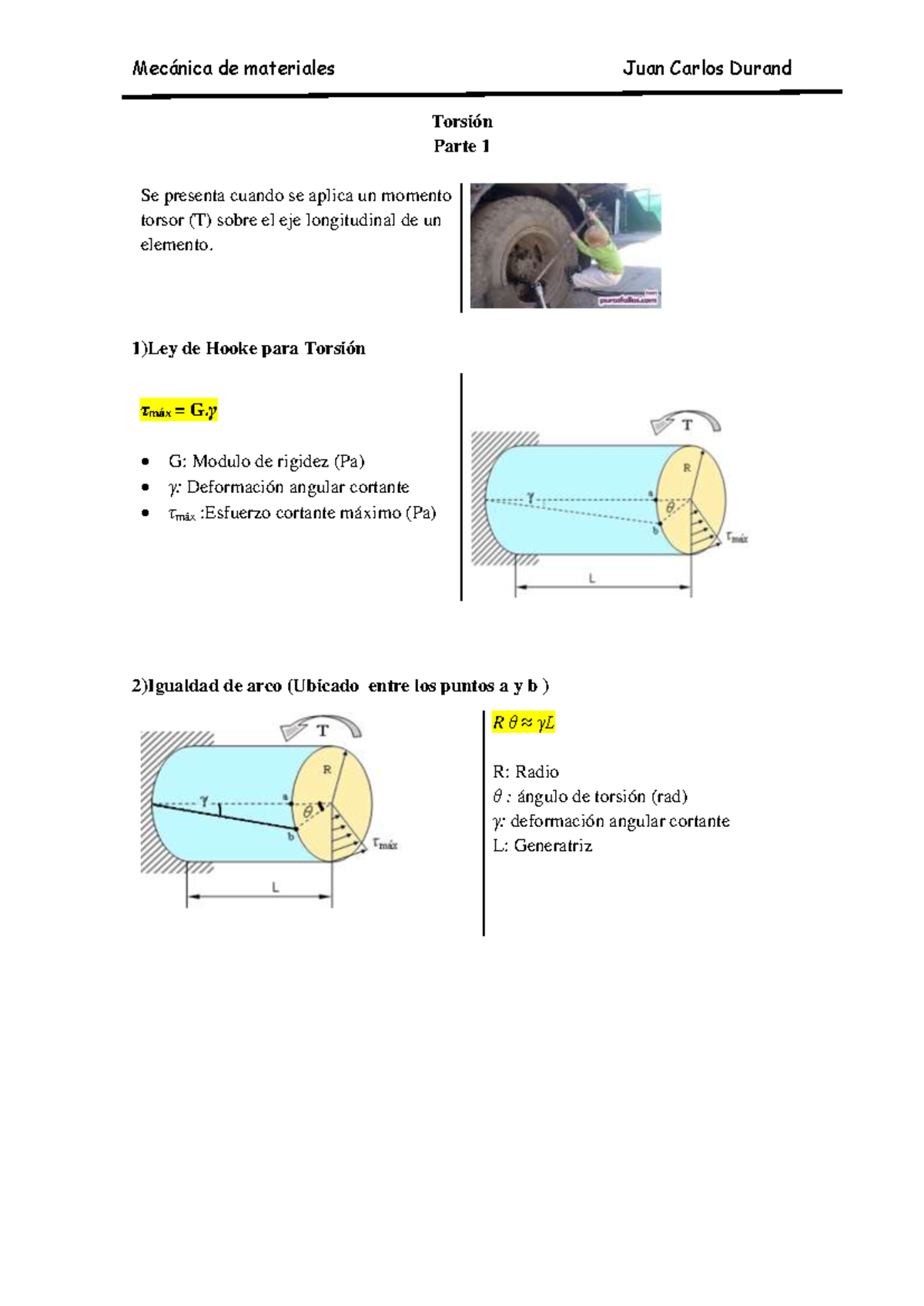 01 Torsion - Teoria -P12 - Torsión Parte 1 Se presenta cuando se aplica ...