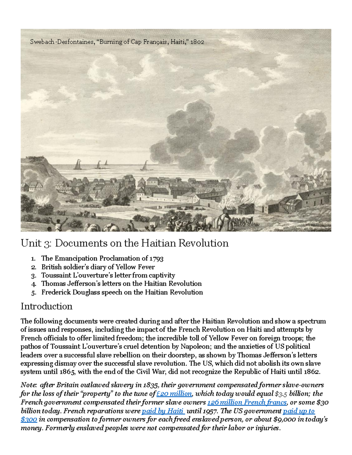 Unit 3 documents on Haitian Revolution and Yellow Fever - Unit 3 ...