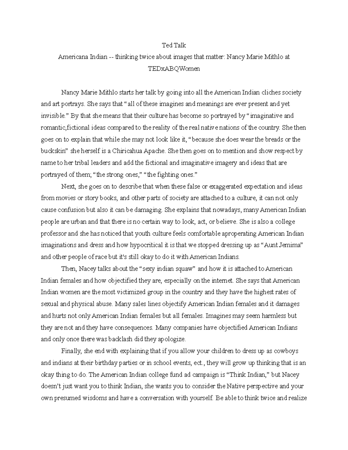 Ted Talk CS notes - Ted Talk Americana Indian - thinking twice about ...