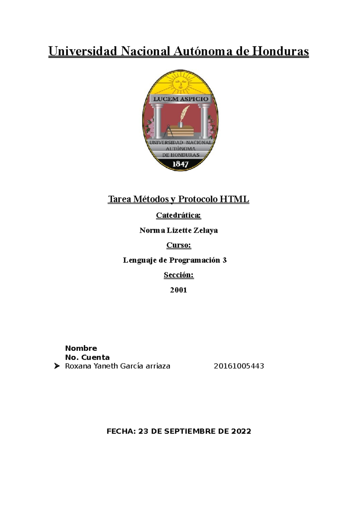 Protocolo HTTP y Protocolo HTTPs - Universidad Nacional Autónoma de Honduras Tarea Métodos y ...