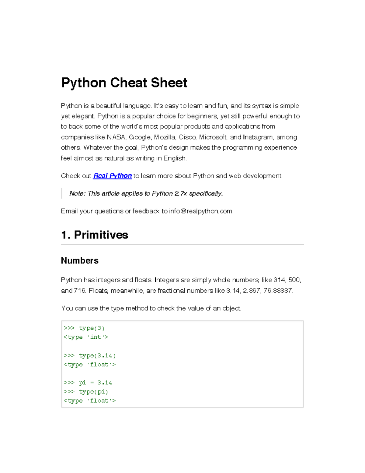 Python cheat sheet v1 - test - Python is a beautiful language. It's ...