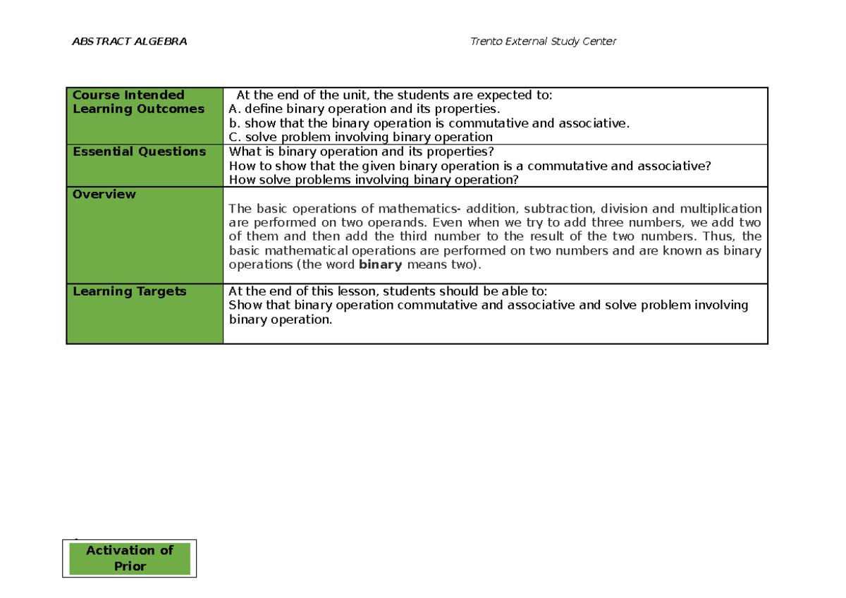 MATH 16 CLP 5 6 - lesson plan - Course Intended Learning Outcomes At ...