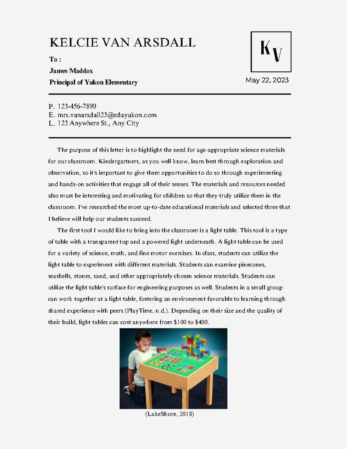 Science Materials Advocacy Letter - The purpose of this letter is to ...