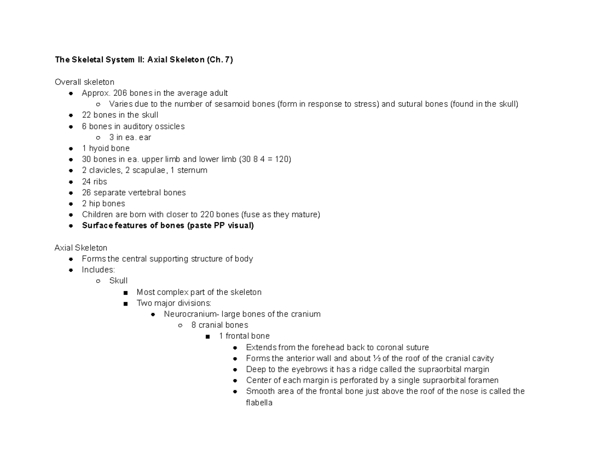 In-class lecture notes for The Skeletal System II (Ch. 7) - The ...
