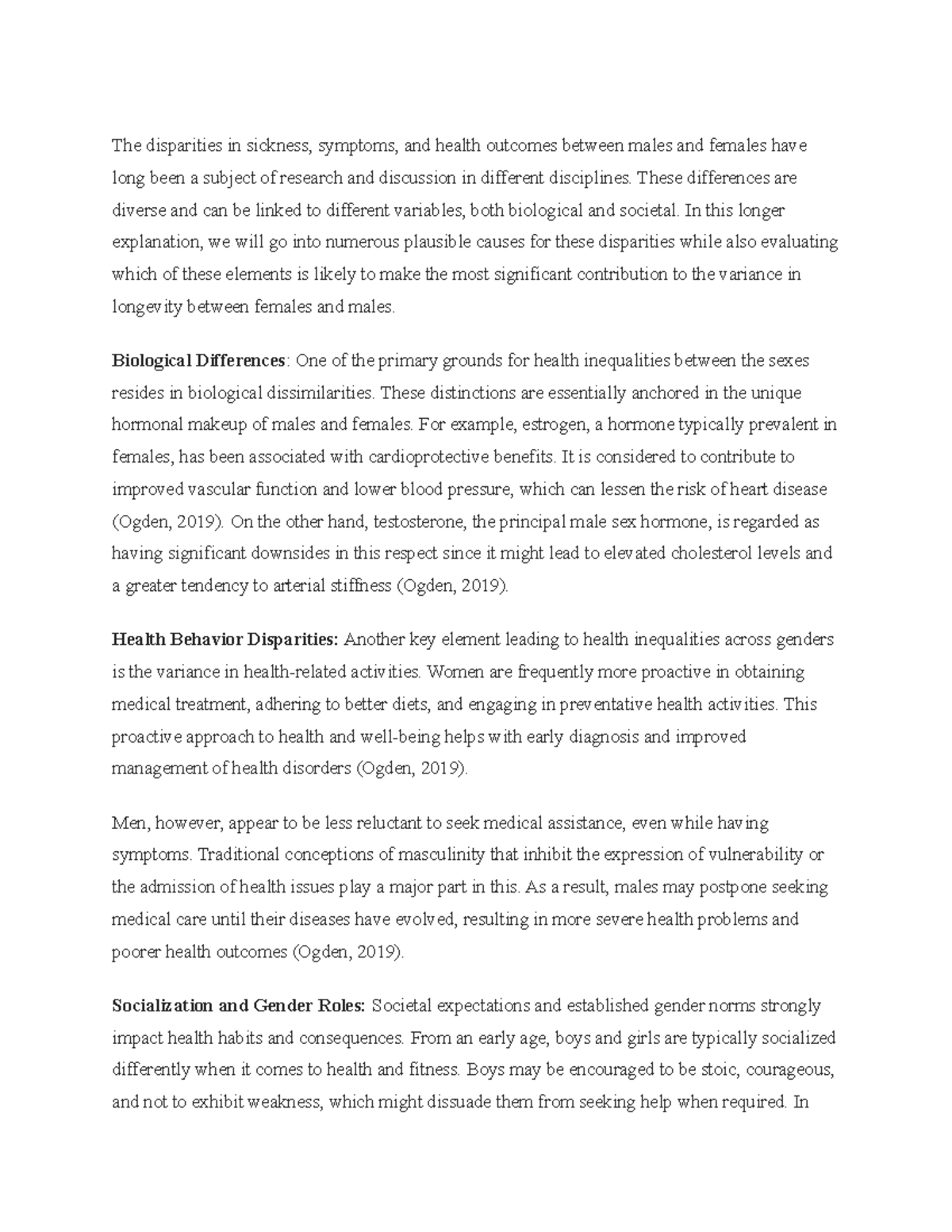 PSYC 1111-01 - Written Assignment Unit 7 - The disparities in sickness ...