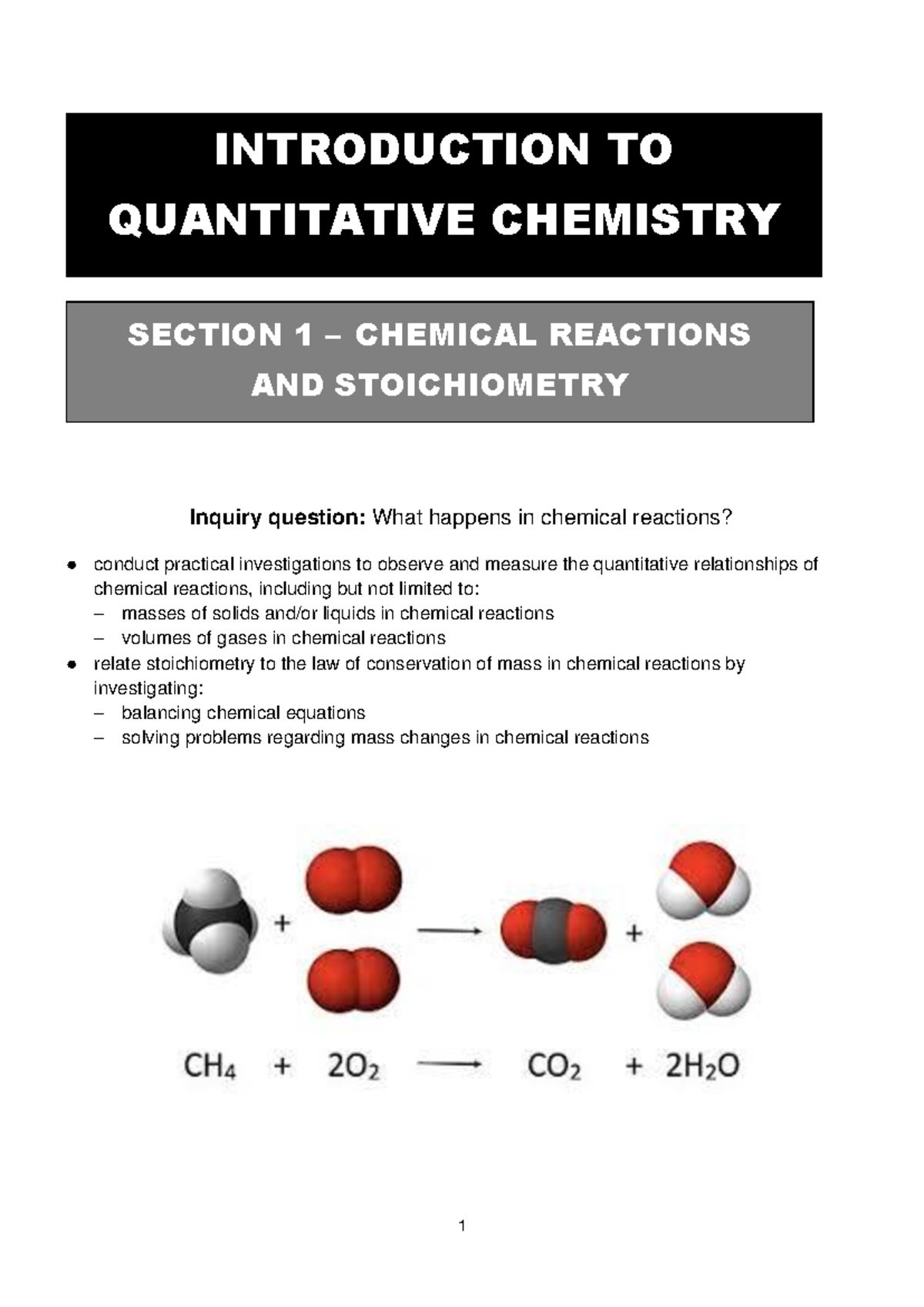 2024 Year 11 Module 2 Section 1 Chemical Reactions and Stoichiometry ...