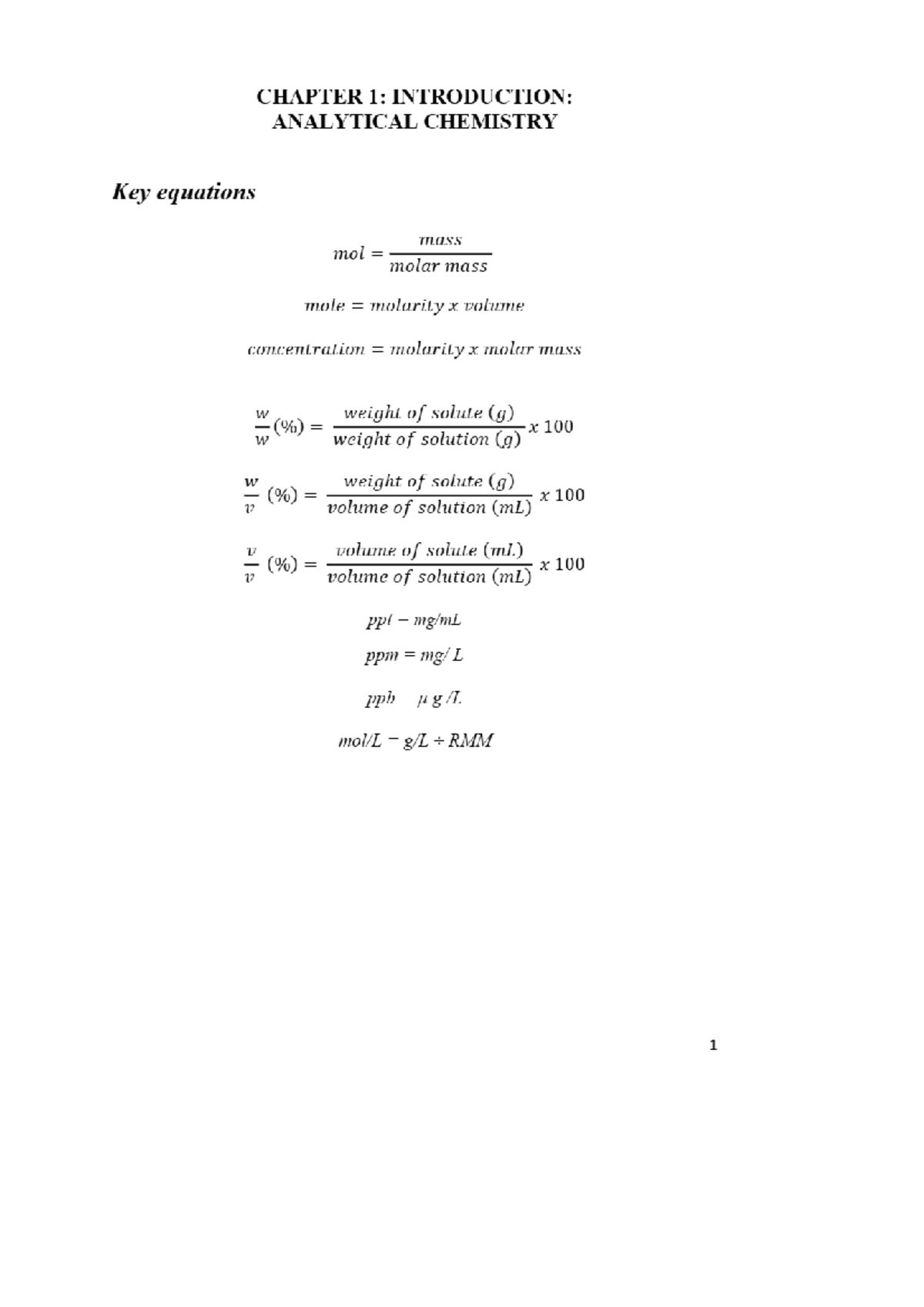 Introduction analytical chemistry tutorial 1 chm256 - CHAPTER 1: INTRODUCTION: ANALYTICAL ...