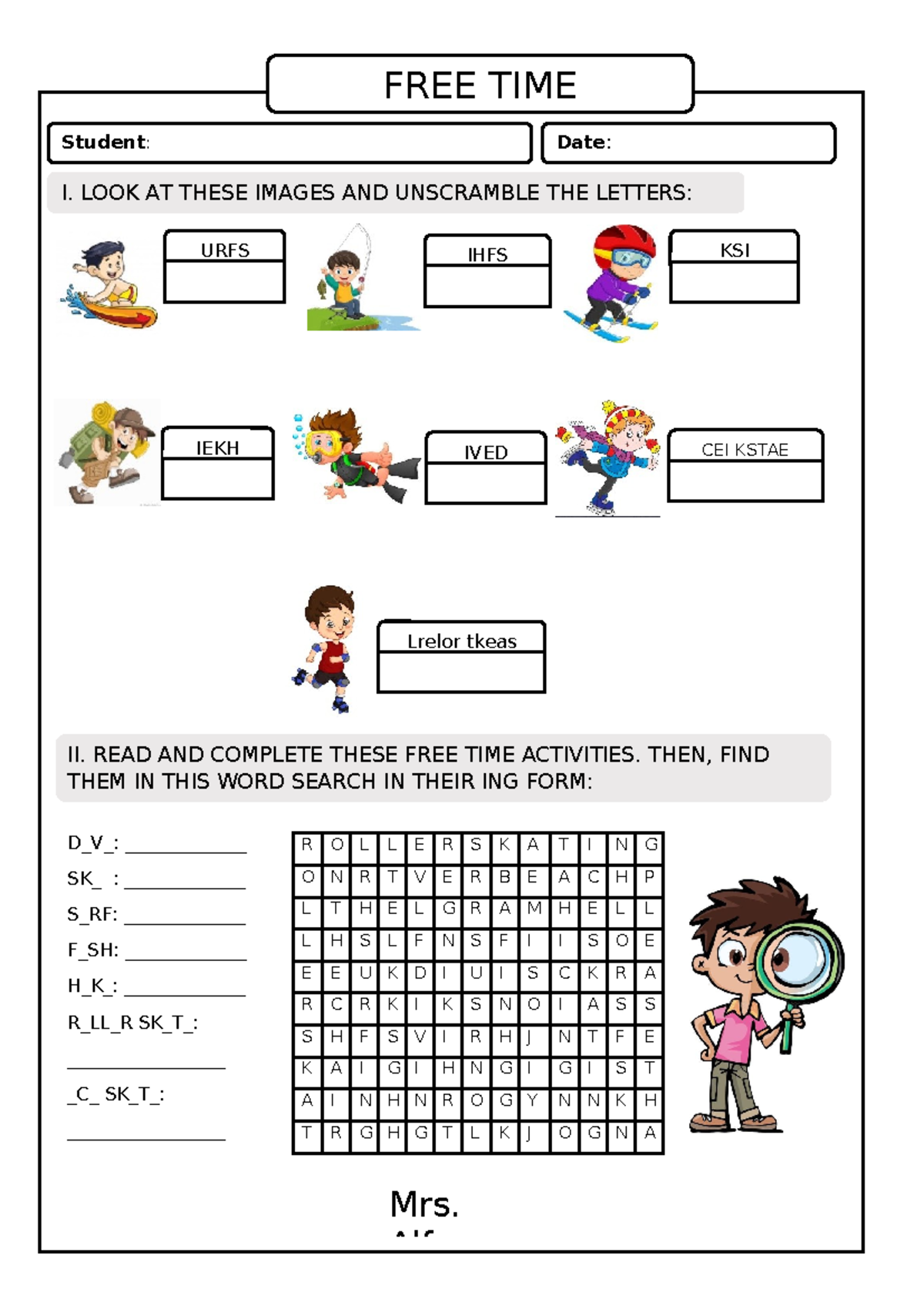 FREE TIME Activities - Worksheet - Student