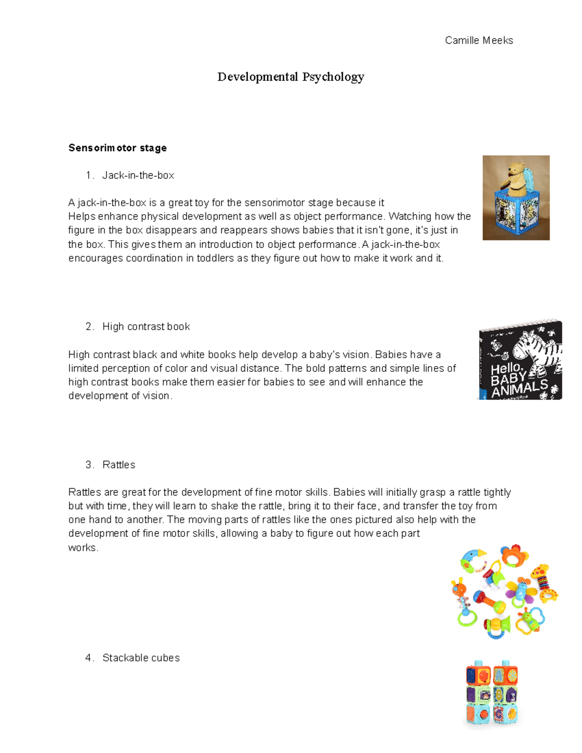 Developmental Psychology Toys for Different Stages - Studocu