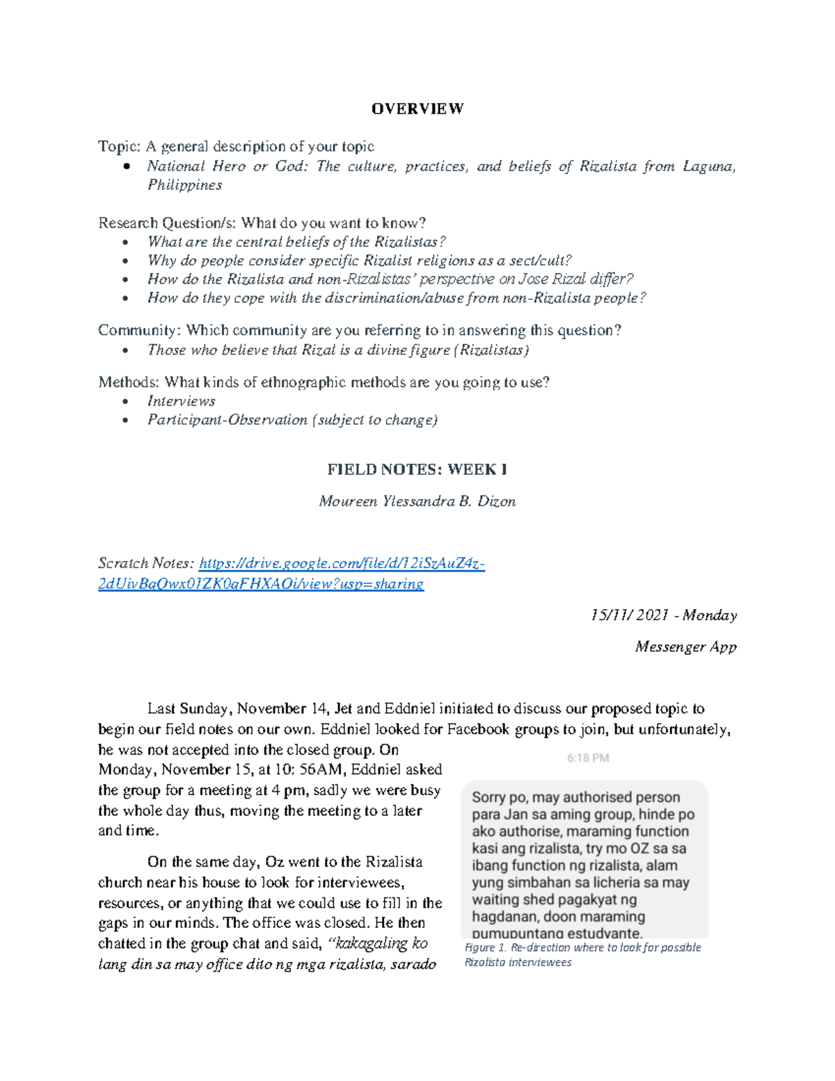 Full Field Notes Ethnography 5 - OVERVIEW Topic: A general description ...