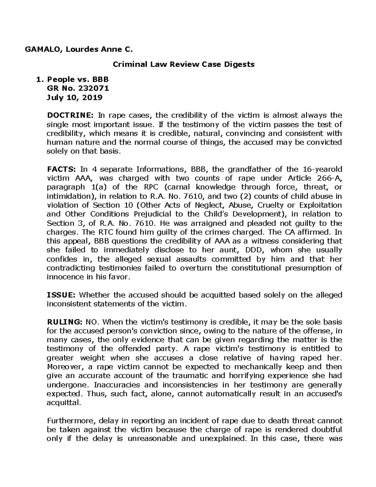 Crim Rev case digests - GAMALO, Lourdes Anne C. Criminal Law Review ...