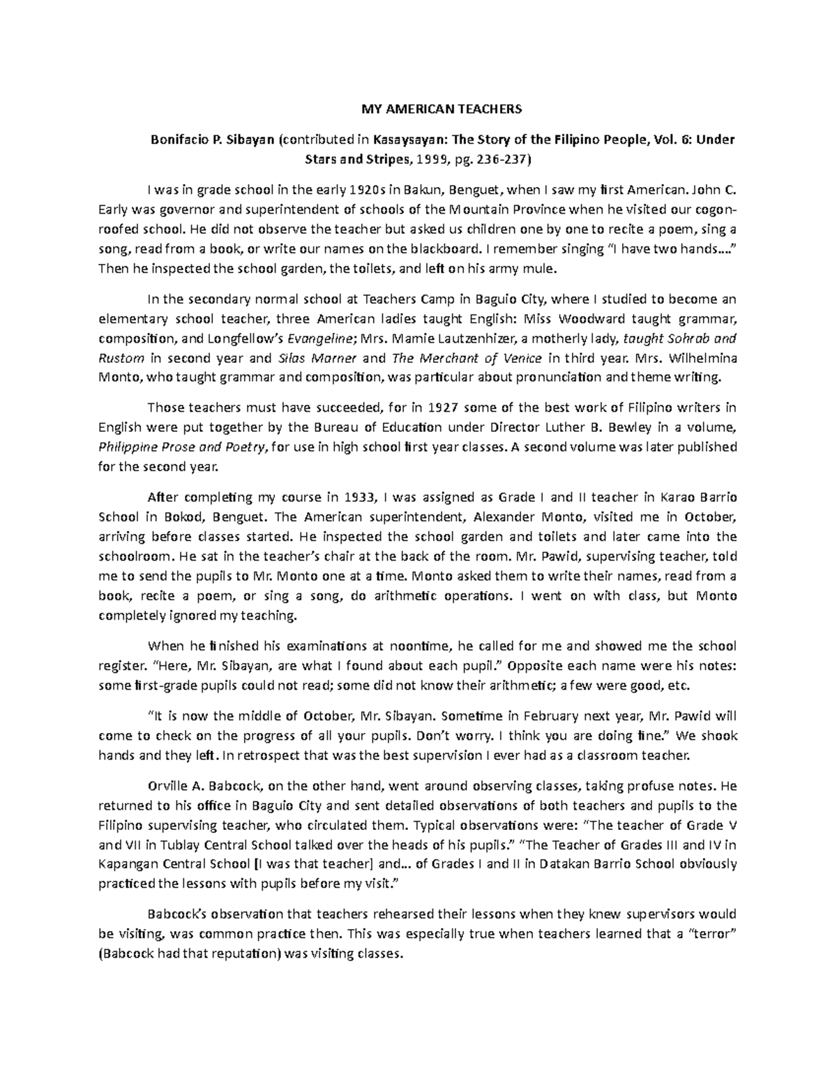 20 - hala - MY AMERICAN TEACHERS Bonifacio P. Sibayan (contributed in ...