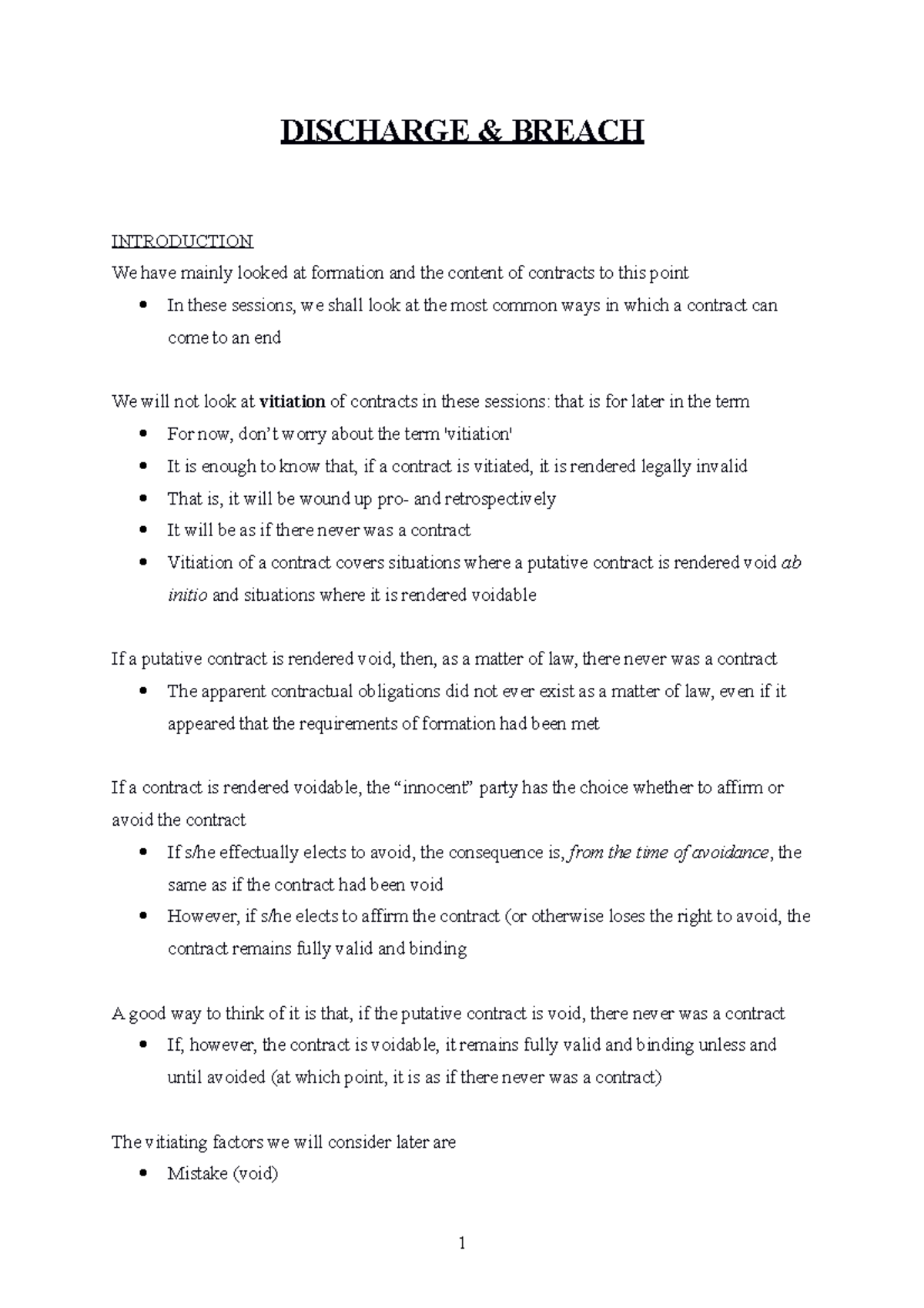 - Discharge & Breach - Lecture notes - LAW-4006B - UEA - Studocu