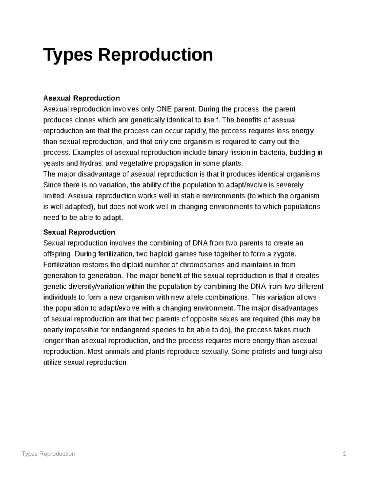 Types Reproduction - In class notes - Types Reproduction 1 Types ...