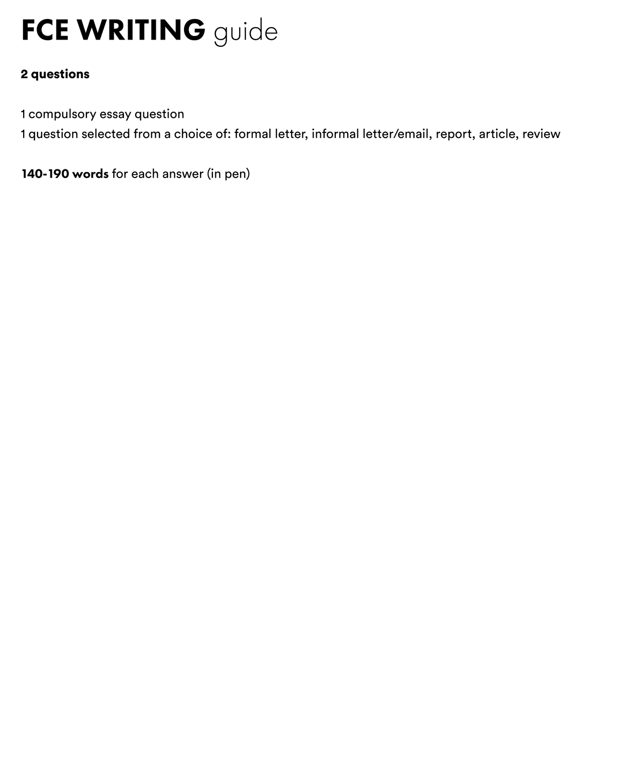 FCE Writing Guide - FCE WRITING guide 2 questions 1 compulsory essay ...