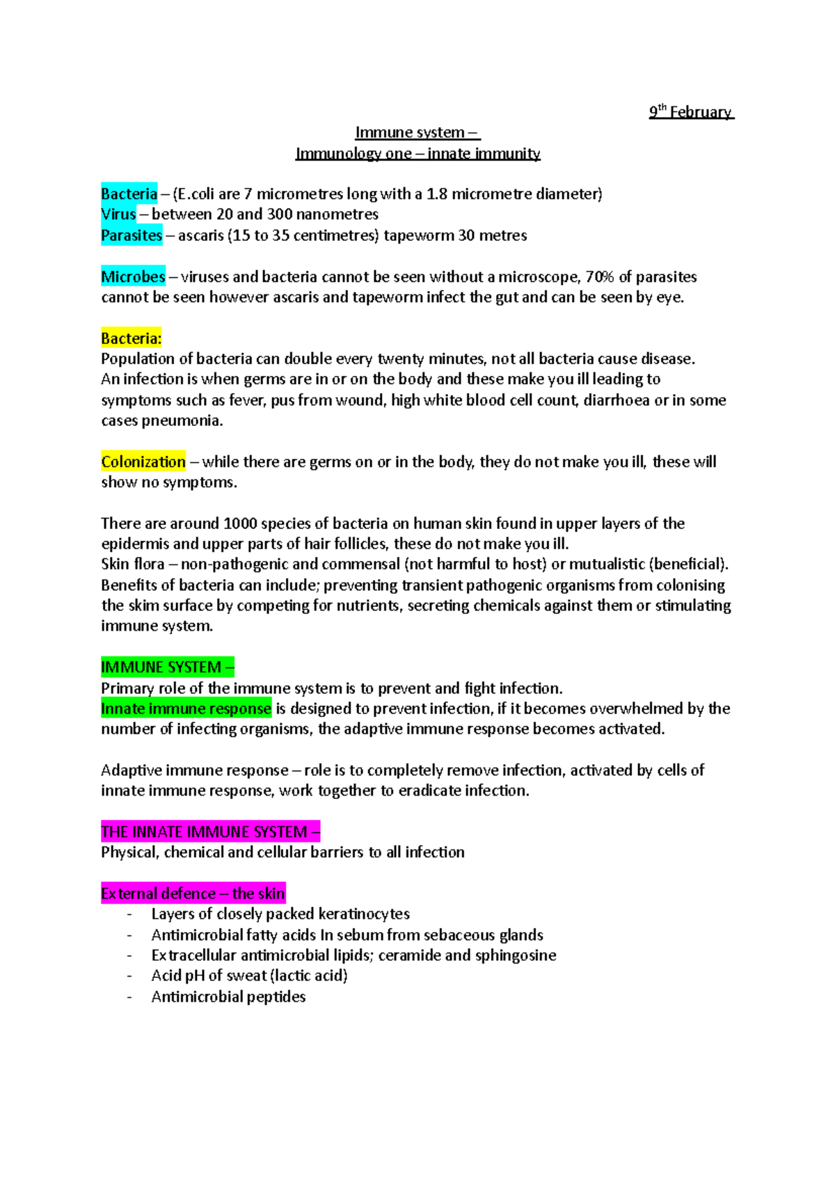 Innate immunity -9th February - 9 th February Immune system ...