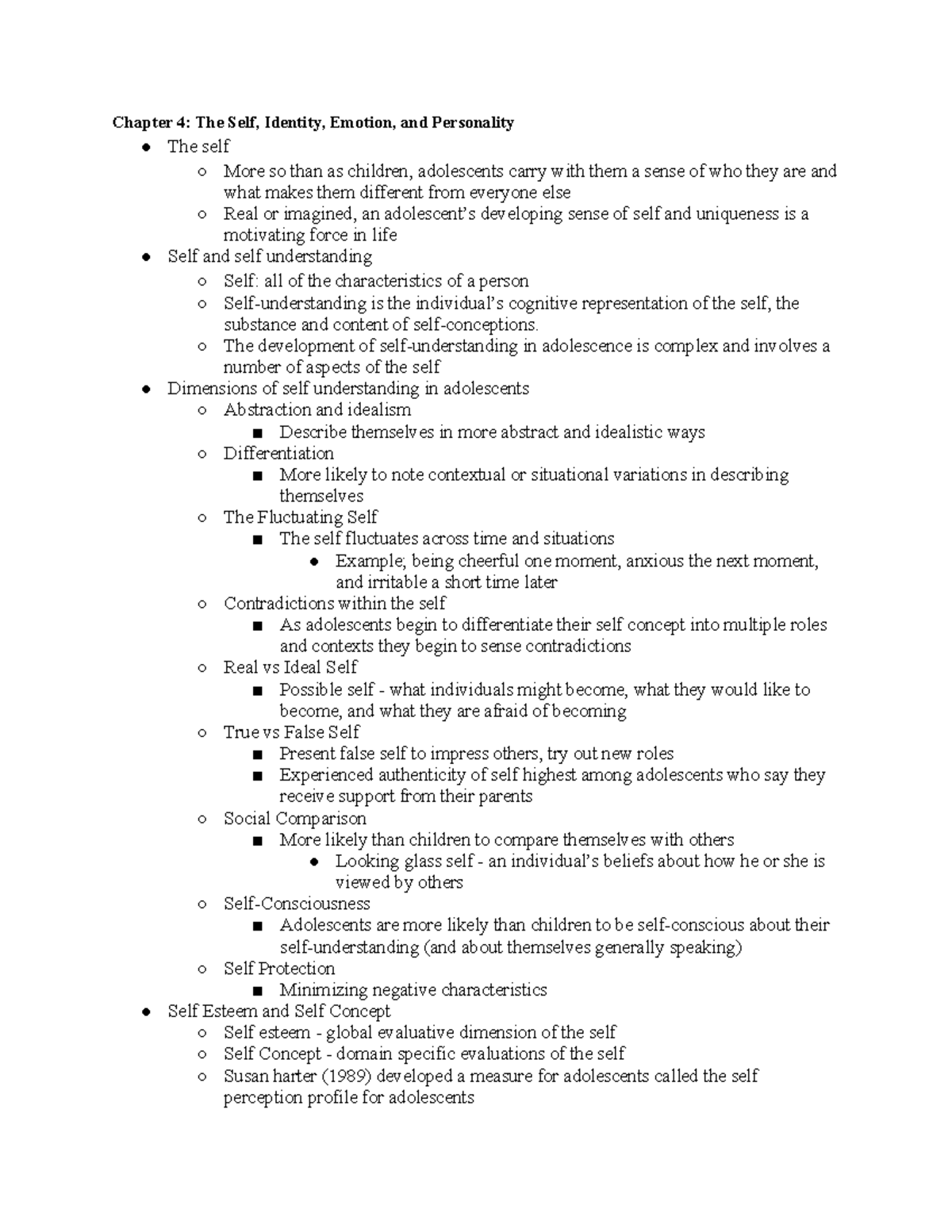 Adolescent Psych Exam 2 Notes - Chapter 4: The Self, Identity, Emotion ...