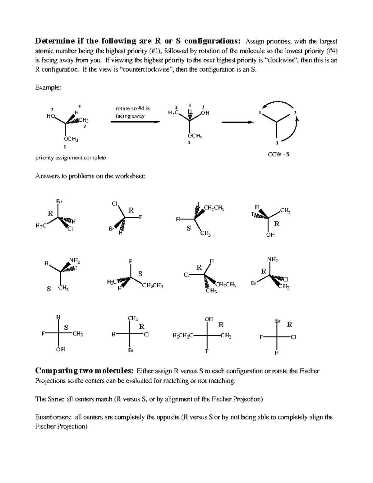 R versus S configuration worksheet answer key - Determine if the ...