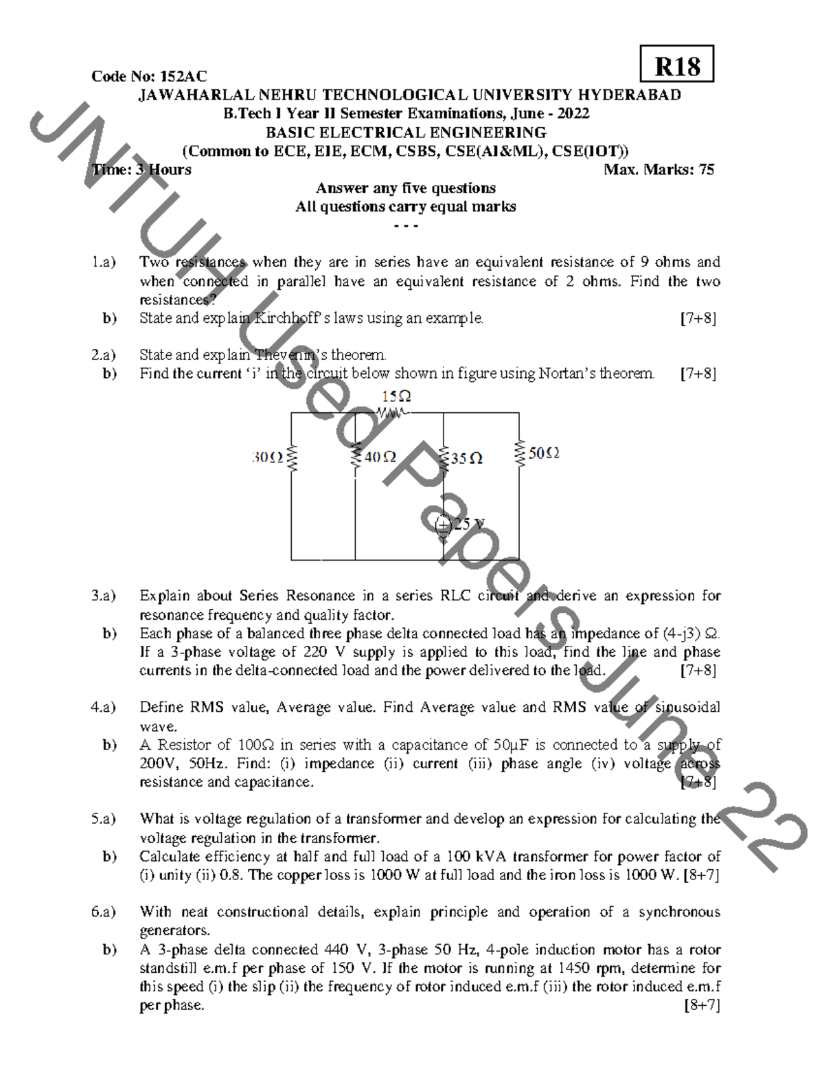 BEE-june2022 - Bee Question paper - Code No: 152AC JAWAHARLAL NEHRU ...