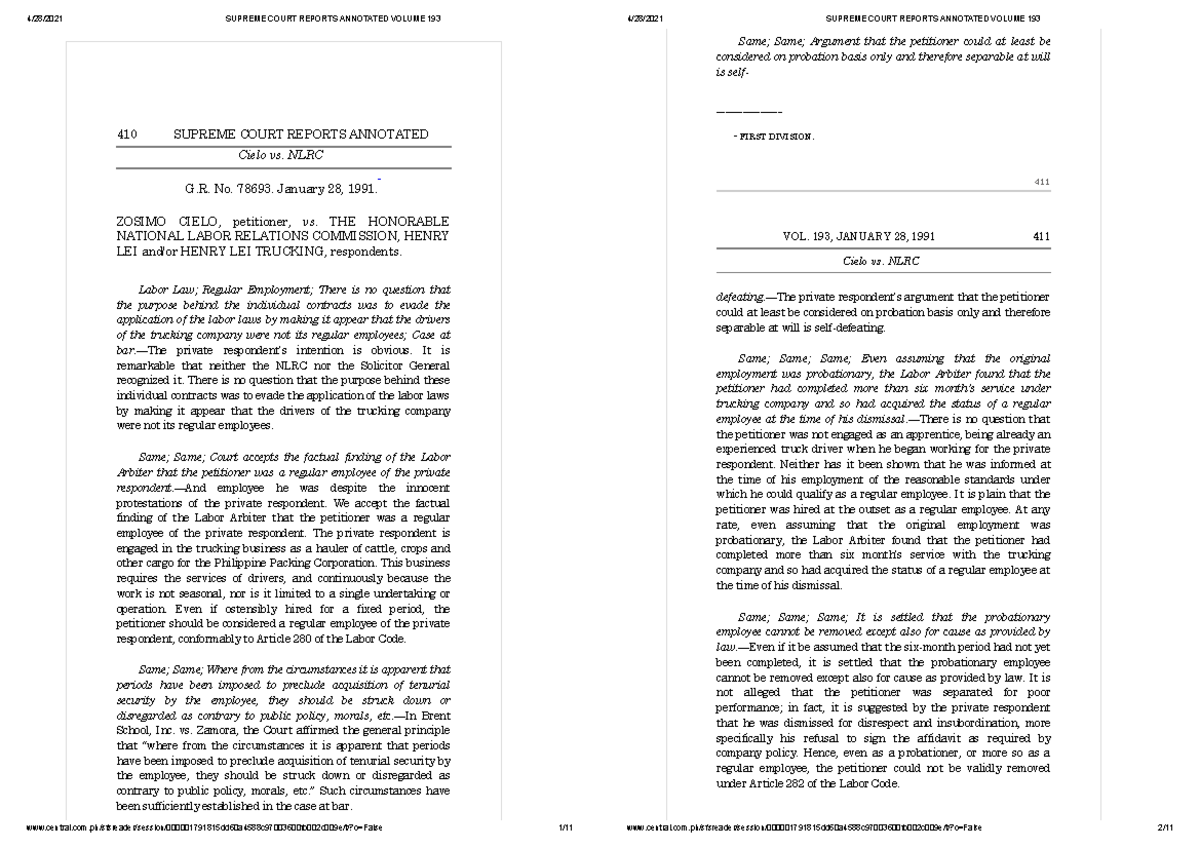 Cielo v. NLRC - Case - 410 SUPREME COURT REPORTS ANNOTATED Cielo vs ...