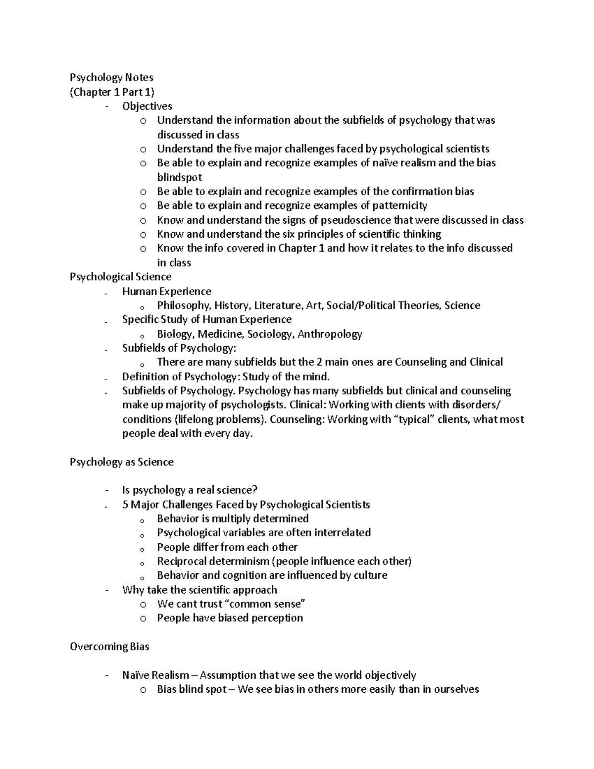 Psychology Notes - Professor Michael Ent - Psychology Notes (Chapter 1 ...