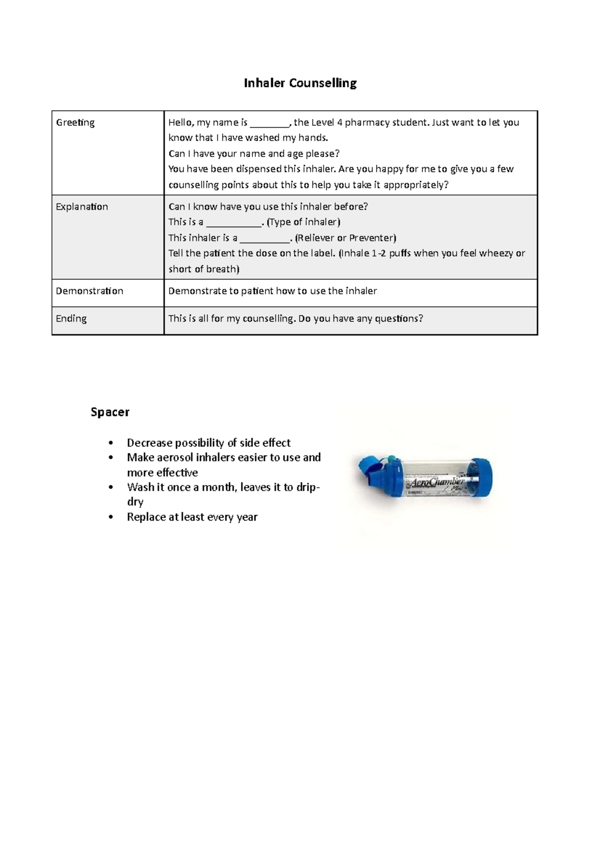Inhaler Counselling - Inhaler Counselling Greeting Hello, my name is ...