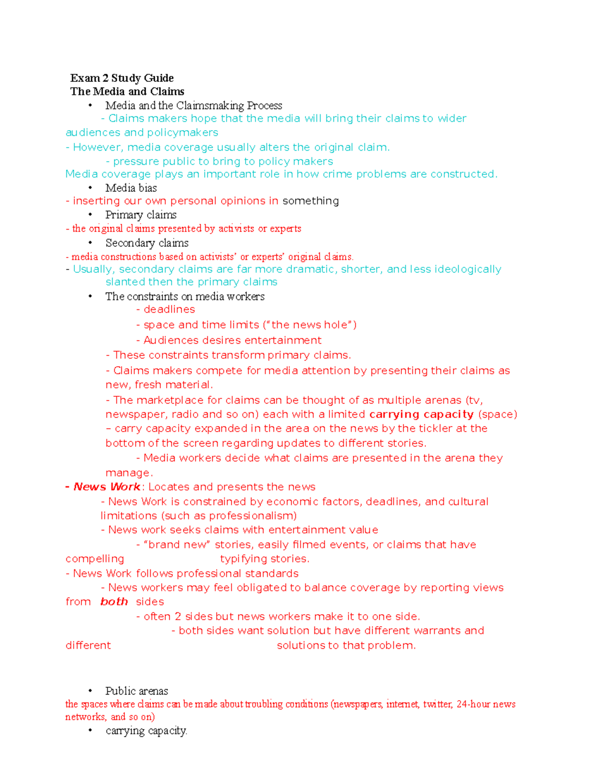 Exam 2 Study guide copy - Exam 2 Study Guide The Media and Claims Media ...
