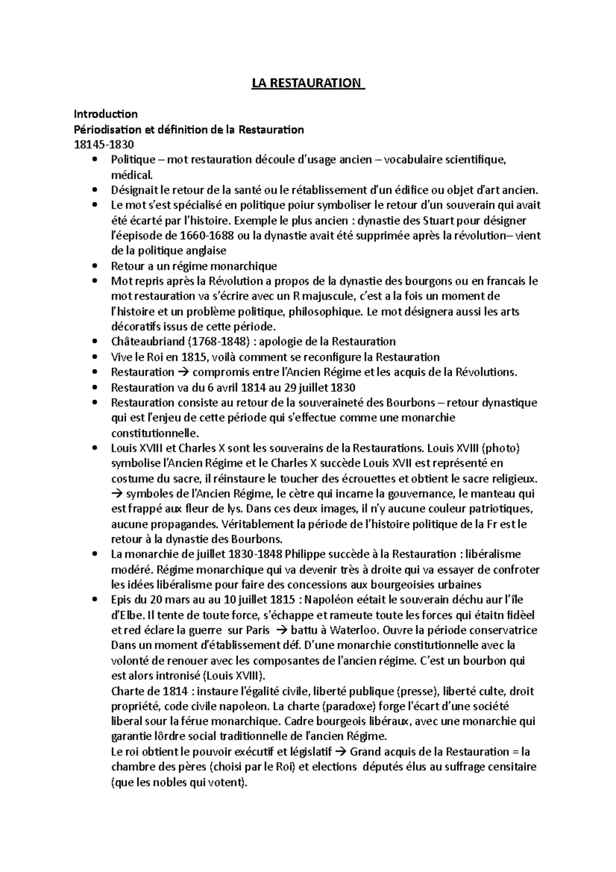 La Restauration - LA RESTAURATION Introduction Périodisation et ...