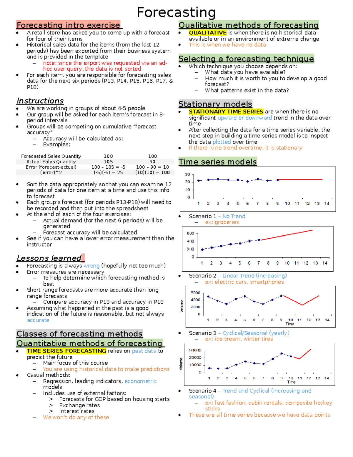 BUS 2501 - Chapter 04 - Forecasting Forecasting intro exercise A retail ...