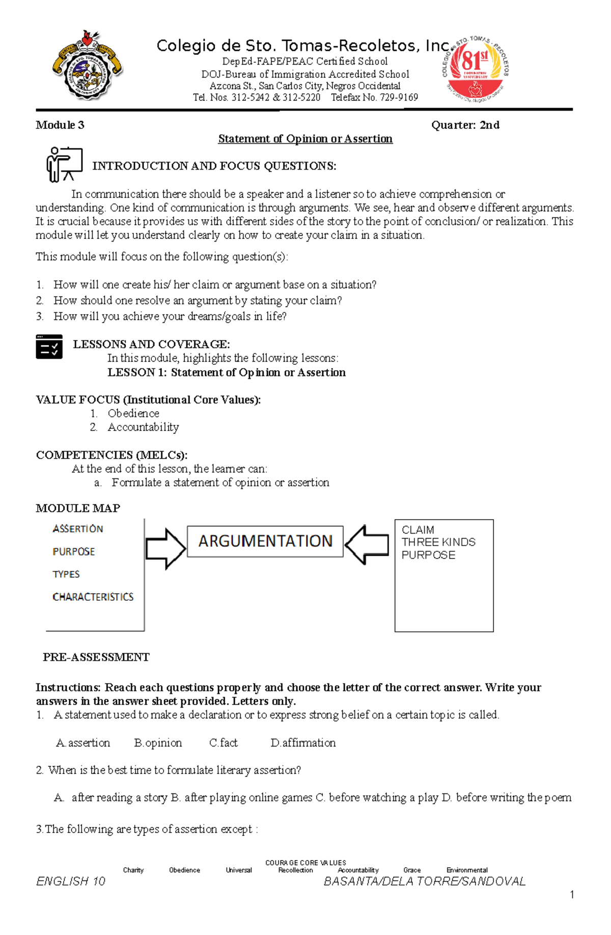 ENG 10 Module-3-q2 - English Modules - Colegio de Sto. Tomas-Recoletos ...