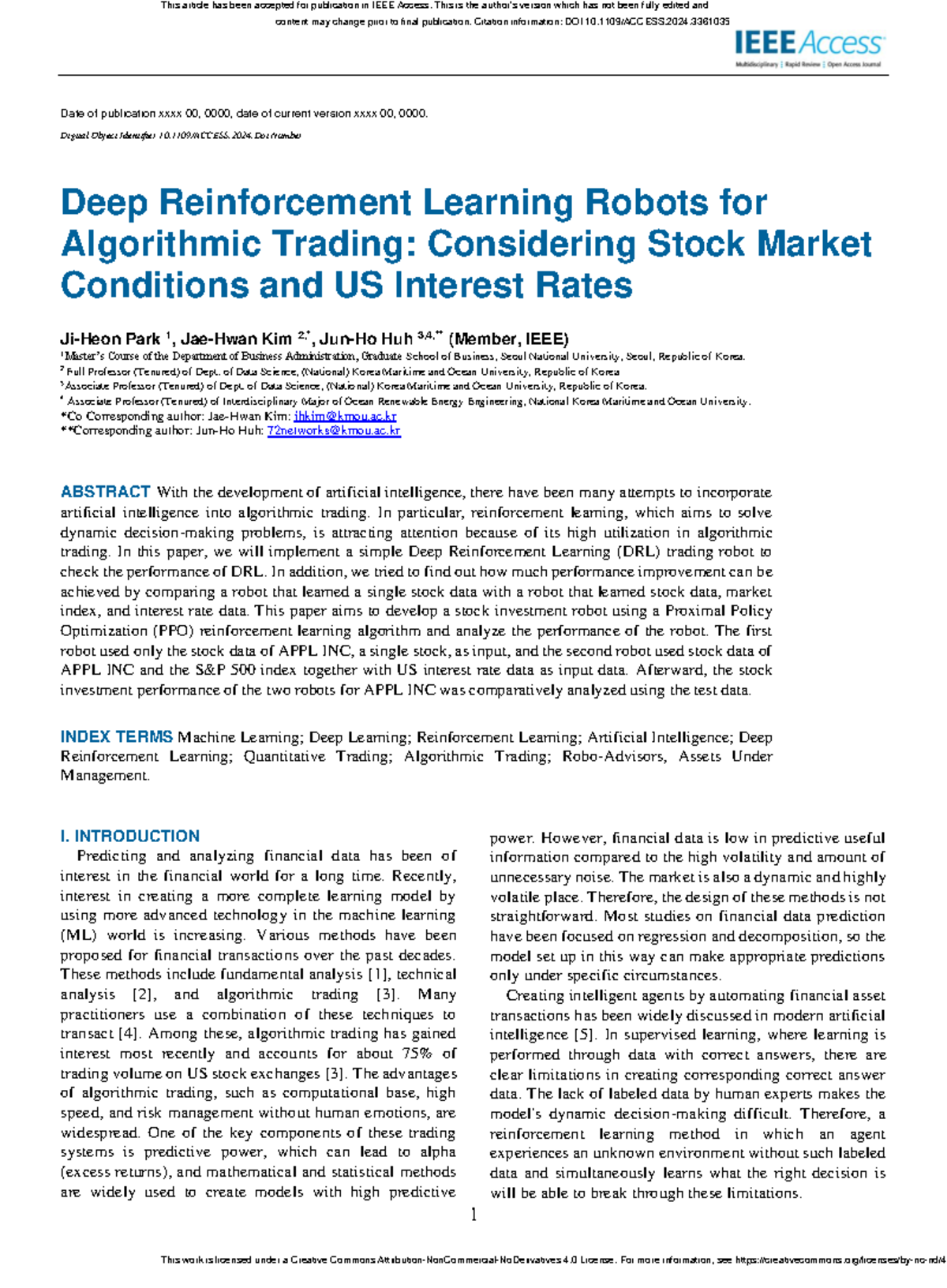 Deep Reinforcement Learning Robots For Algorithmic 1 Date Of Publication Xxxx 00 0000 Date 