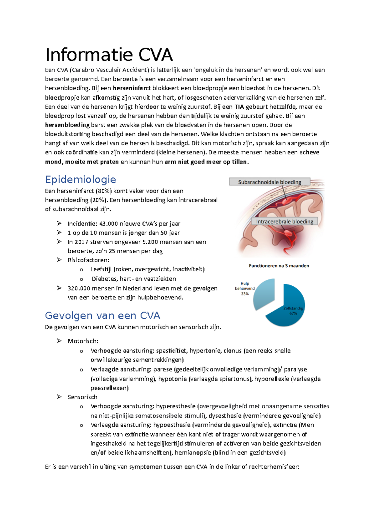 Informatie CVA - samenvatting CVA - Informatie CVA Een CVA (Cerebro ...