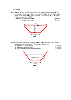 Tutorial Solution Chapter 1 Week 2 - Tutorial Solution of Water Engineering Tutorial 1 A ...