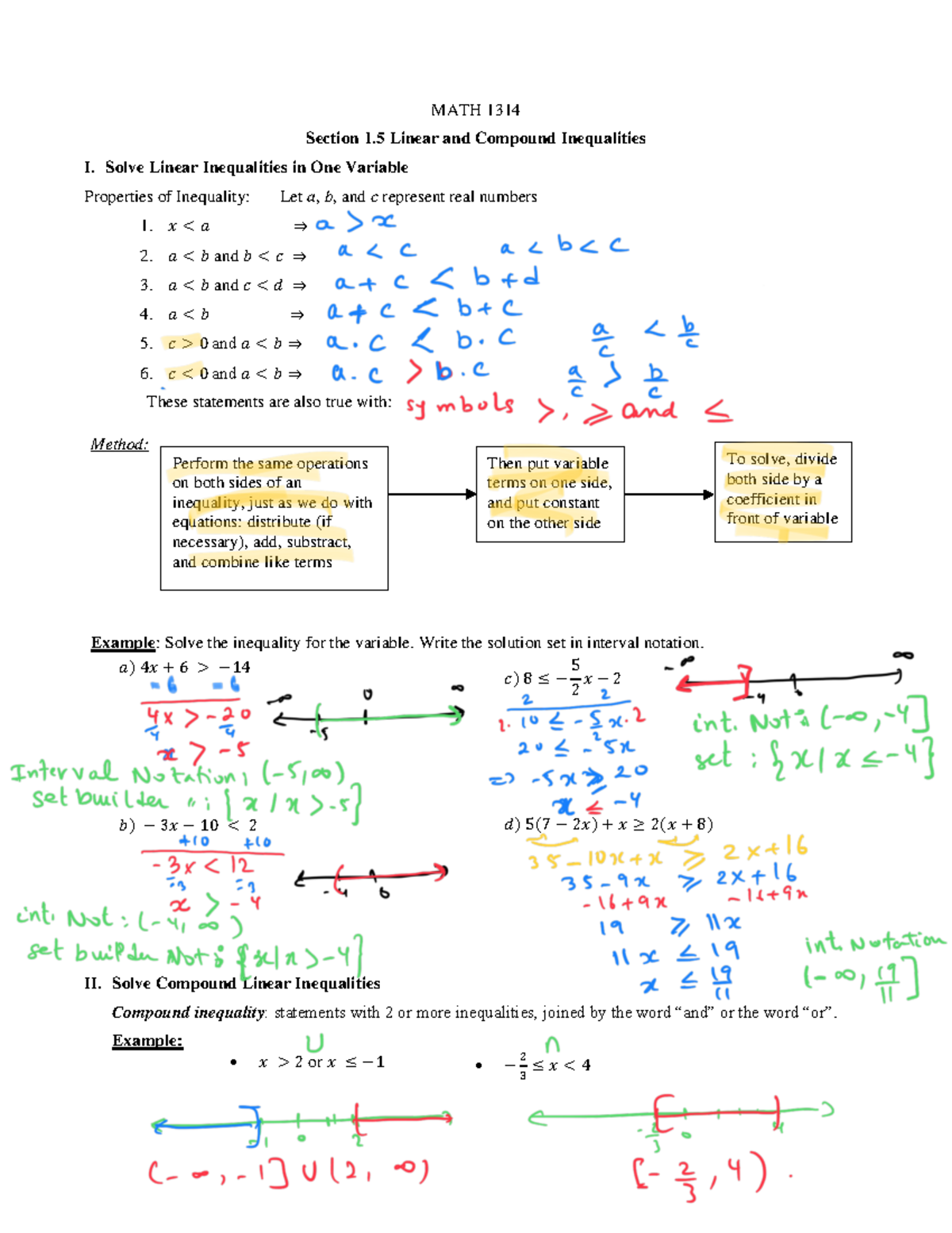 Section 1 - MATH 1314 Section 1 Linear and Compound Inequalities I ...
