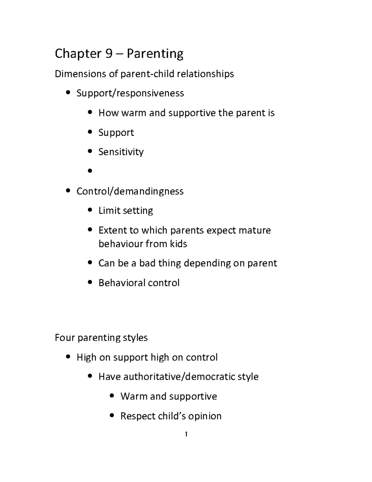 CH 9 Powerpoint - Chapter 9 – Parenting Dimensions of parent-child relationships ⦁ - Studocu