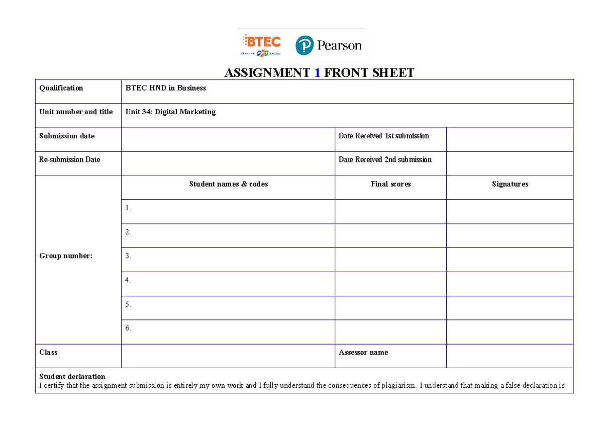 5121 Assignment 1 Frontsheet Group - ASSIGNMENT 1 FRONT SHEET ...