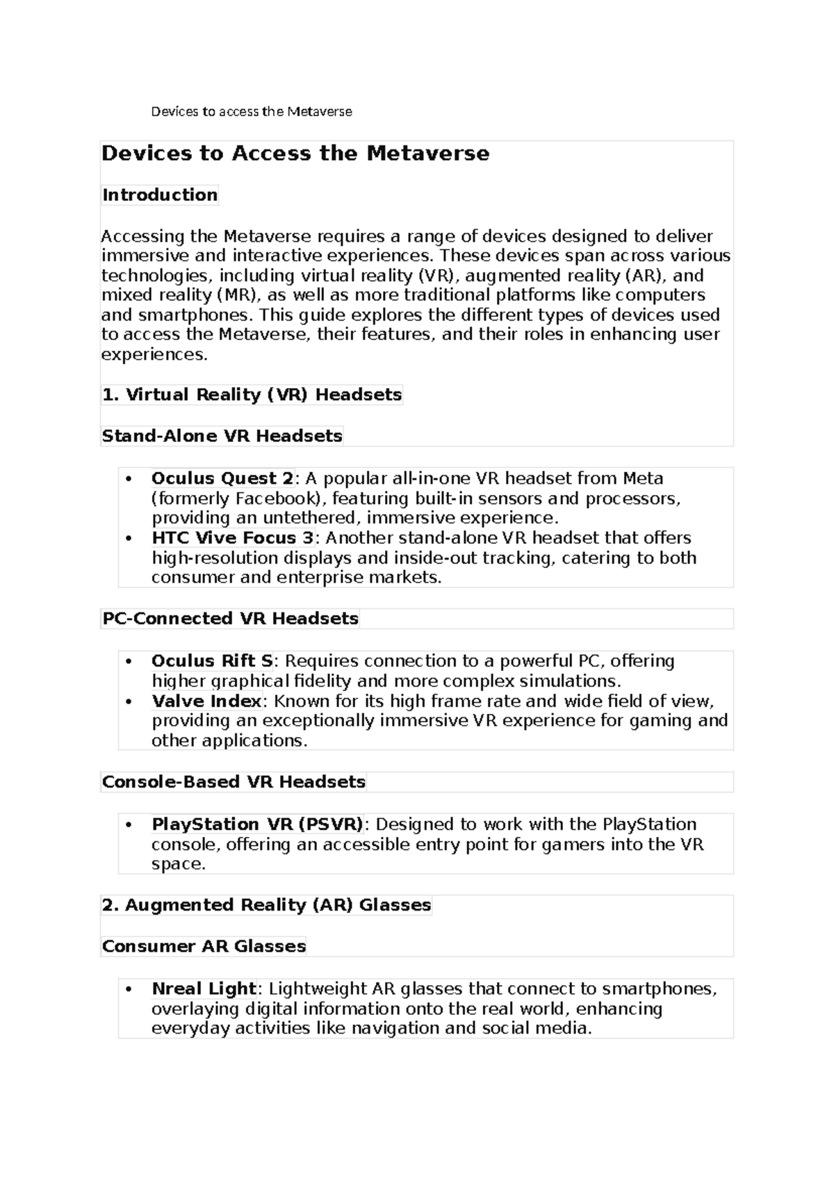 Metaverse Module 4 - Devices to access the Metaverse Devices to Access ...