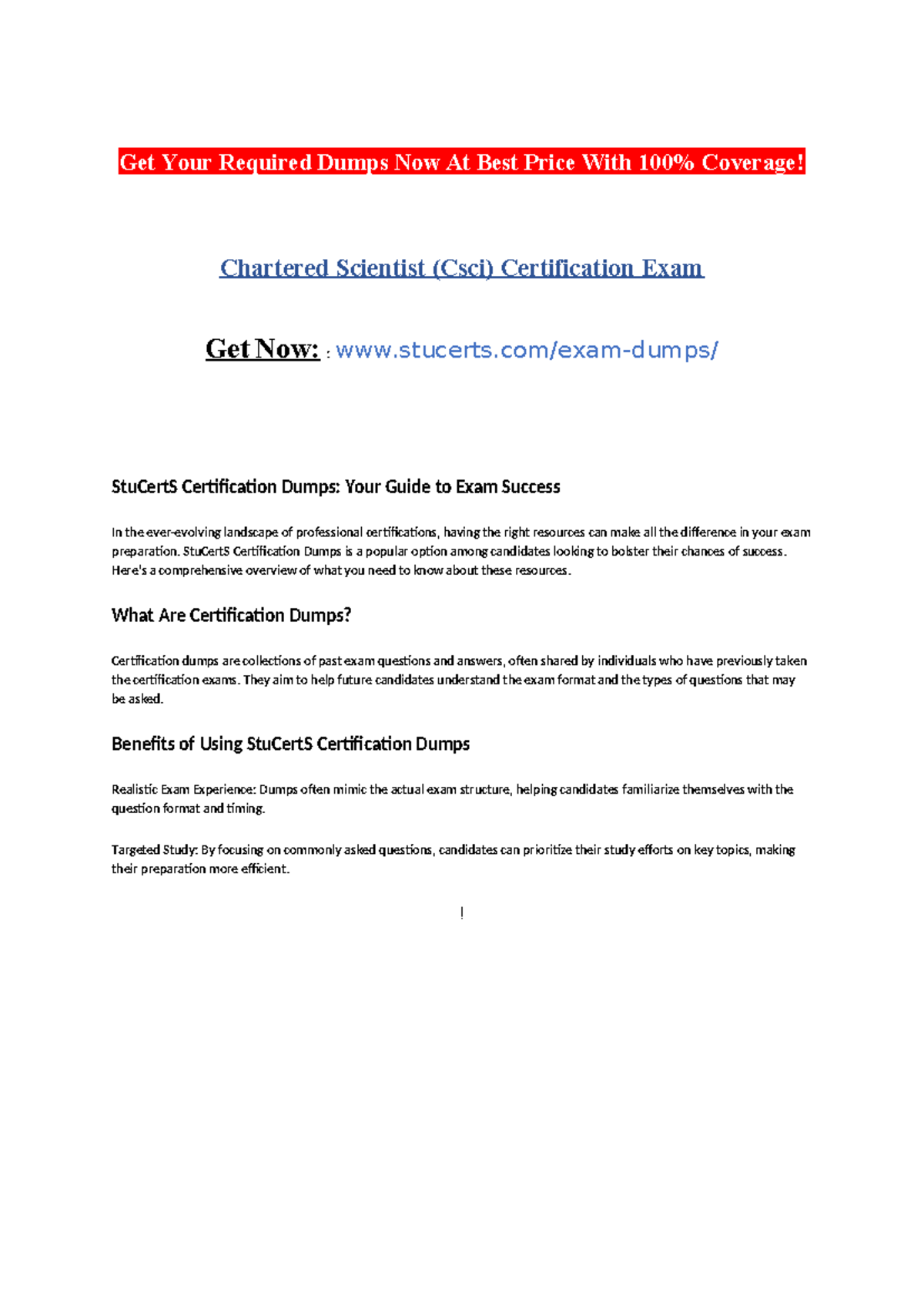 Chartered Scientist (Csci) Certification Exam - Get Your Required Dumps ...