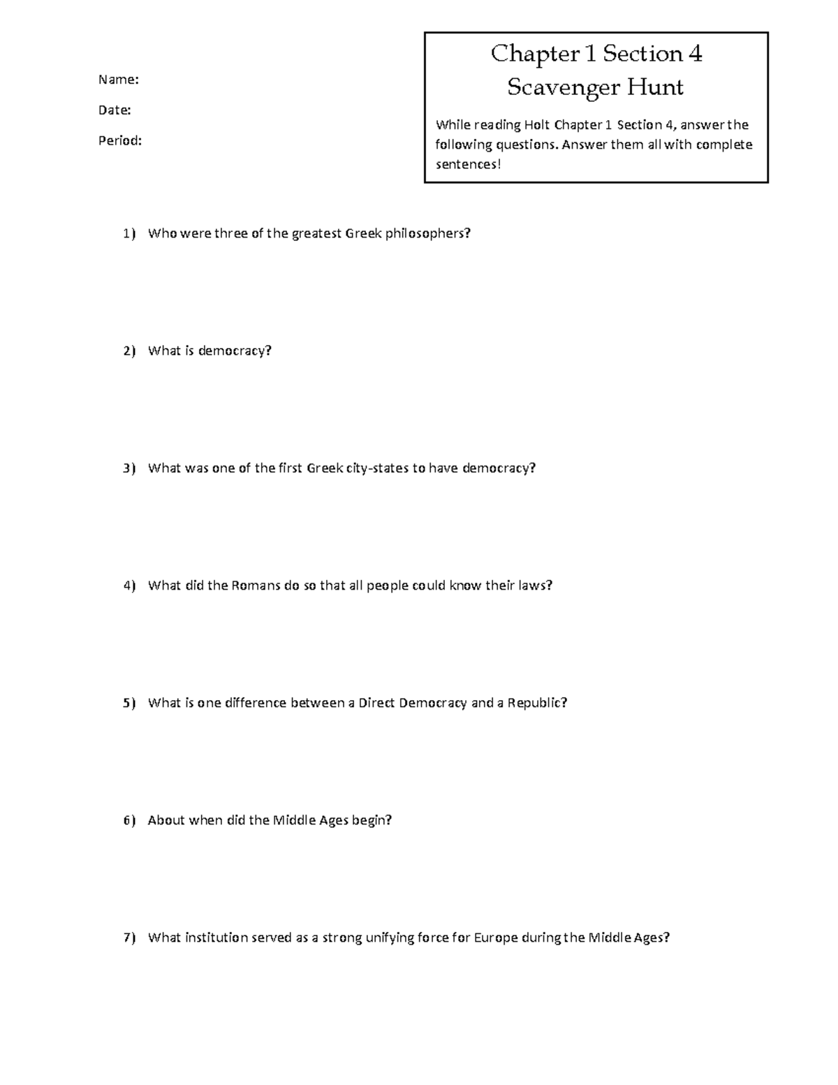 Renaissance Scavenger Hunt 2021 - Name: Date: Period: Who were three of ...