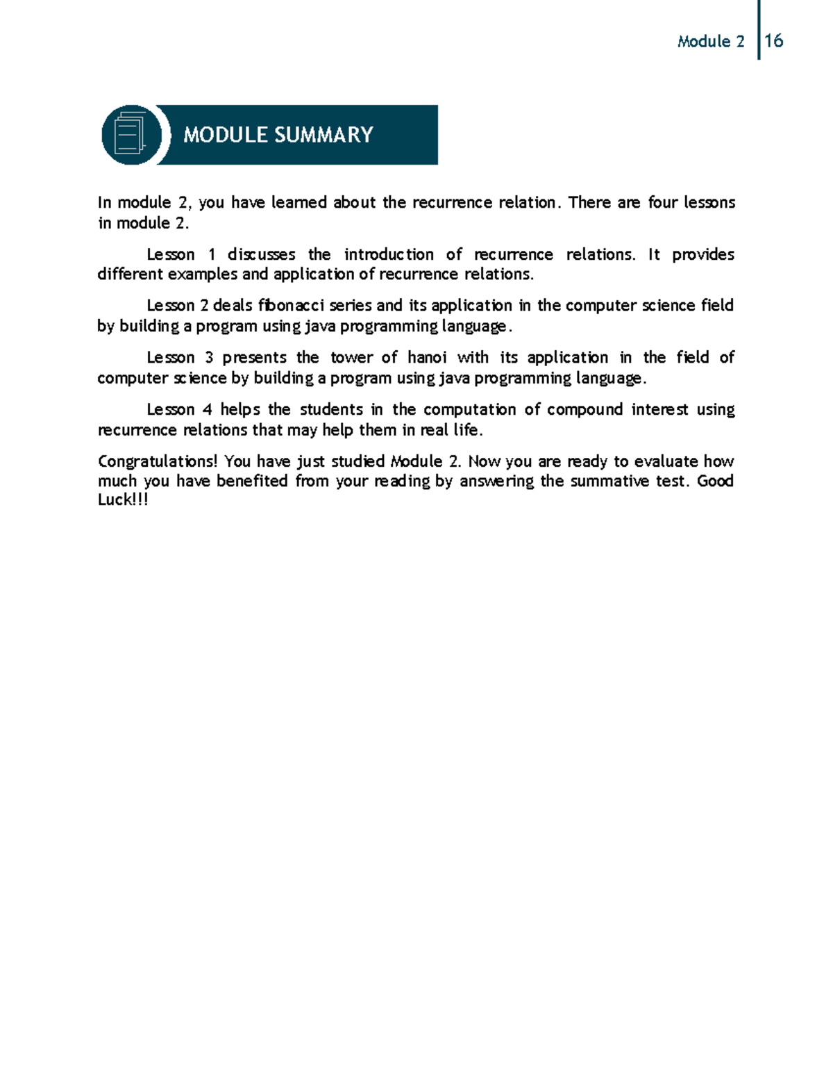 Module 8 - In module 2, you have learned about the recurrence relation ...