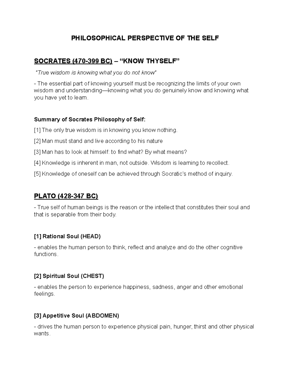 PHILOSOPHICAL PERSPECTIVE OF THE SELF - PHILOSOPHICAL PERSPECTIVE OF ...