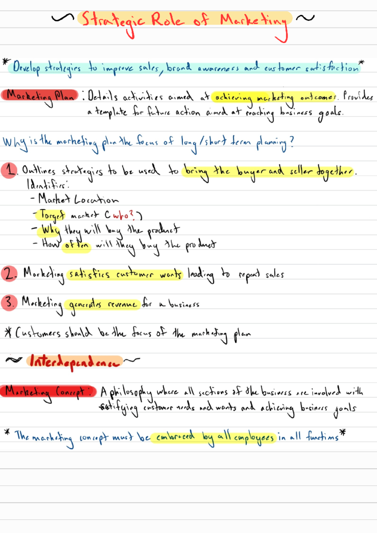 Marketing Study Notes - Strategic Role of Marke tiny Develop strategies ...