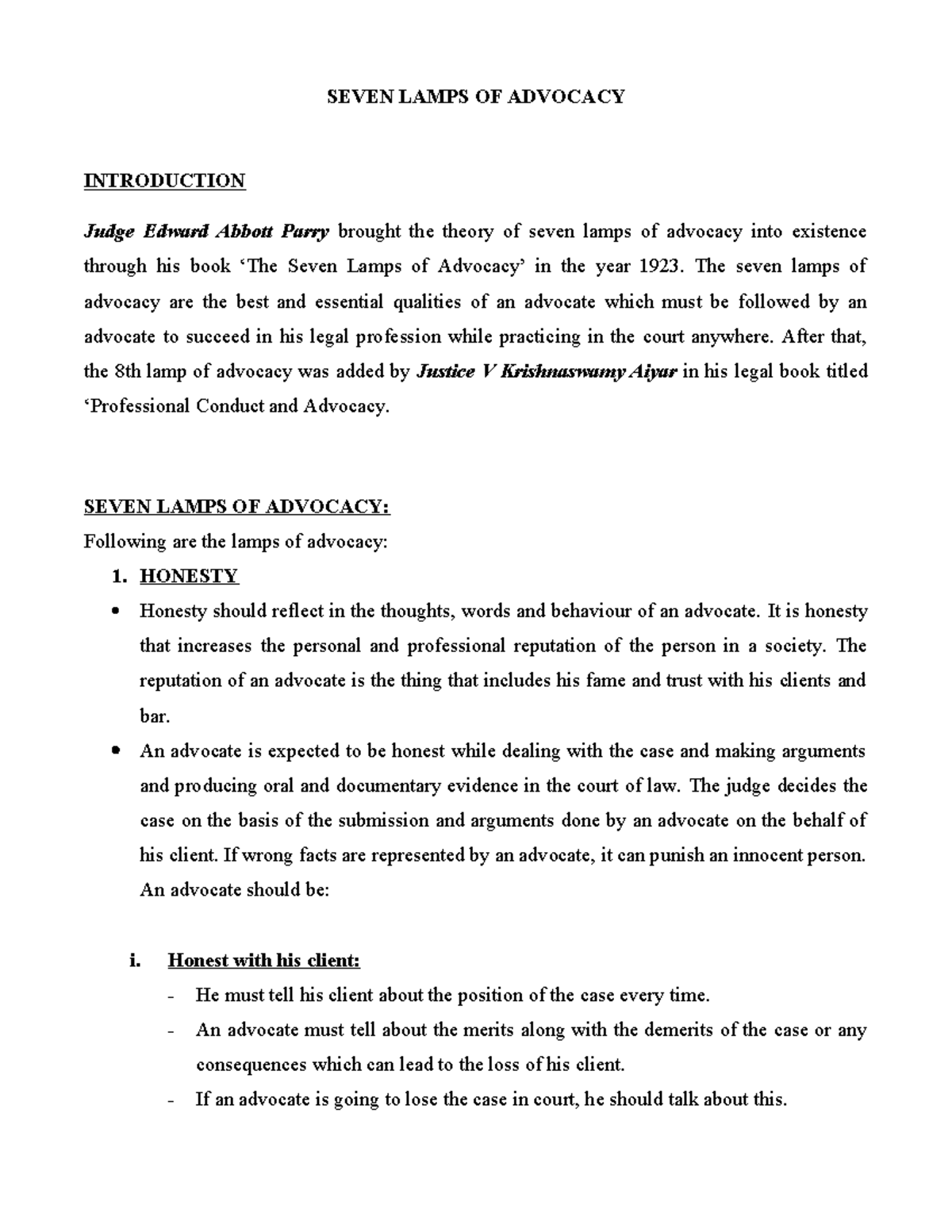 Seven Lamps OF Advocacy - SEVEN LAMPS OF ADVOCACY INTRODUCTION Judge ...