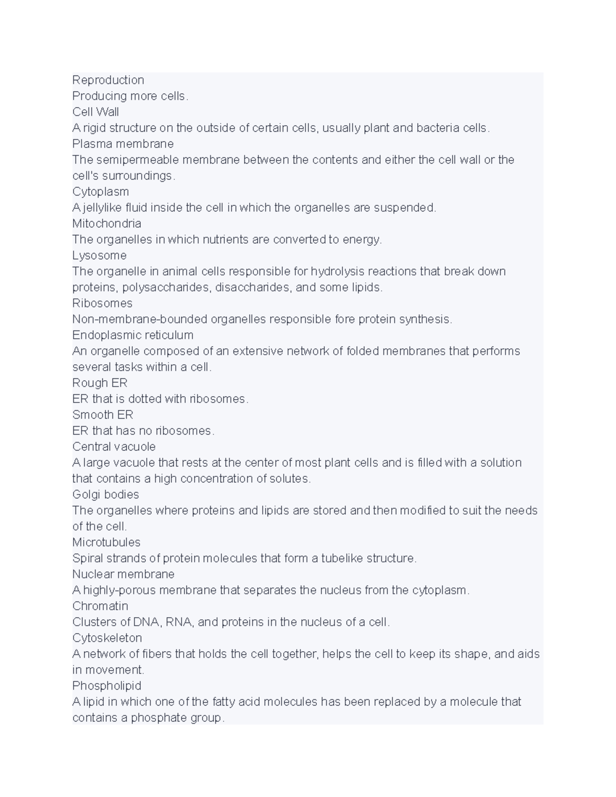 Reproduction - vocab - Reproduction Producing more cells. Cell Wall A ...