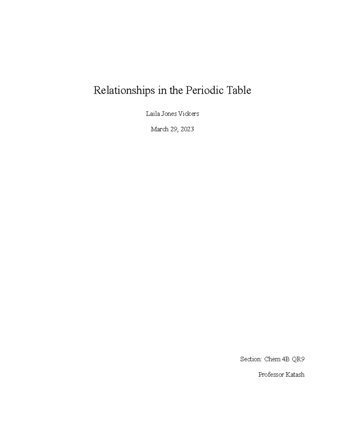 Formal lab report Relationships in Periodic Table - Relationships in ...