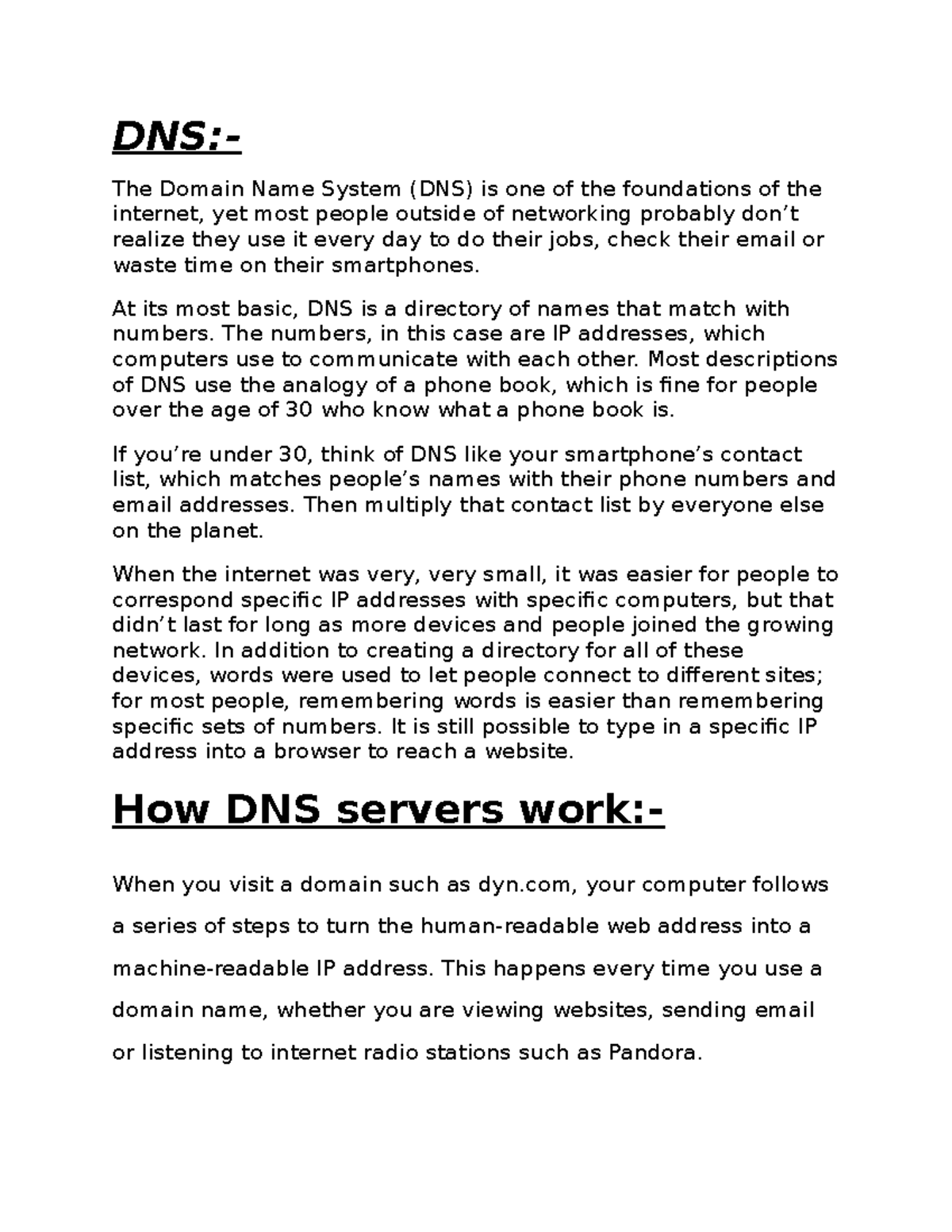 Assignment NO 01 - Lecture notes 1 - DNS:The Domain Name System (DNS ...
