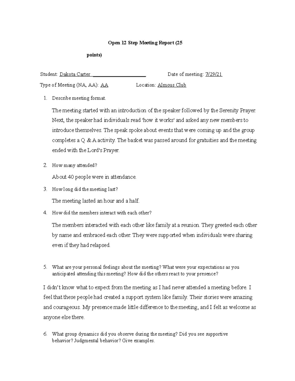 Open 12 Step Meeting Report - Open 12 Step Meeting Report ( points ...