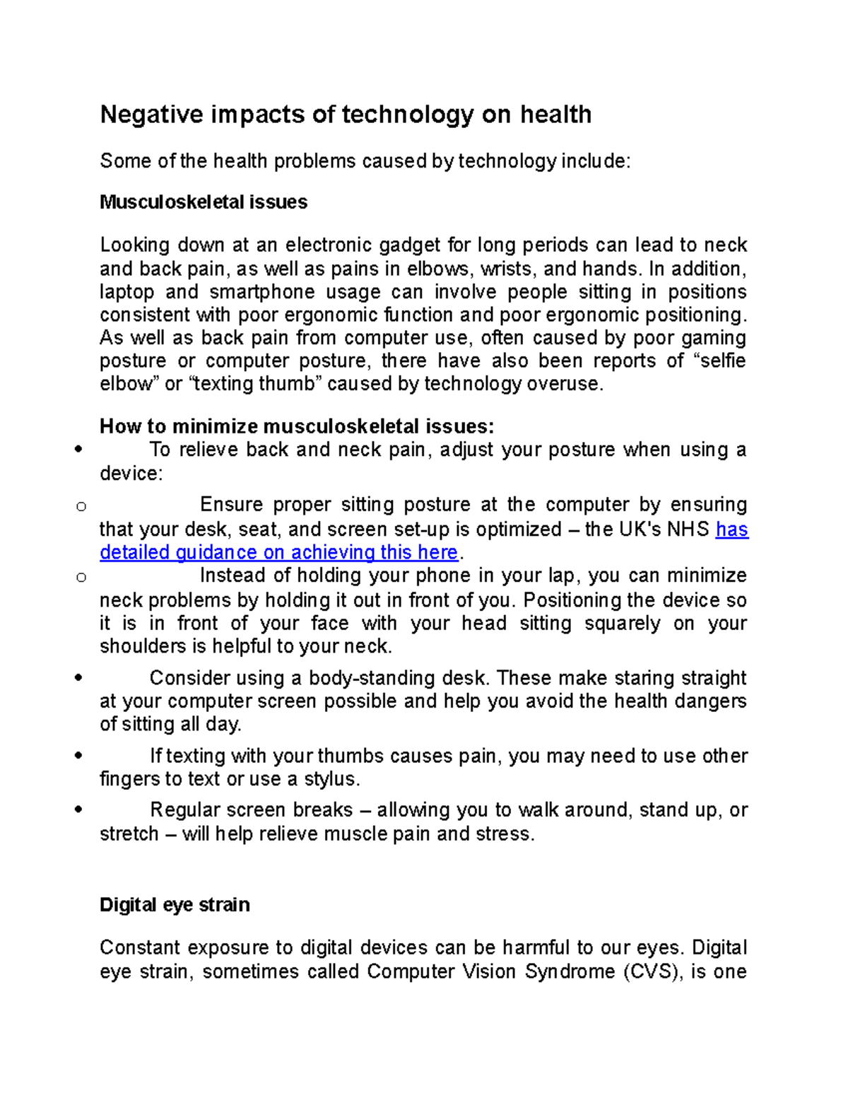 Negative impacts of technology on health - In addition, laptop and ...